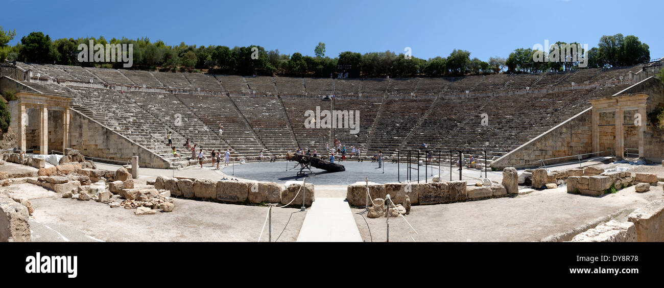 Panoramic view ancient Greek theatre at sanctuary Asklepios (Asclepius ...