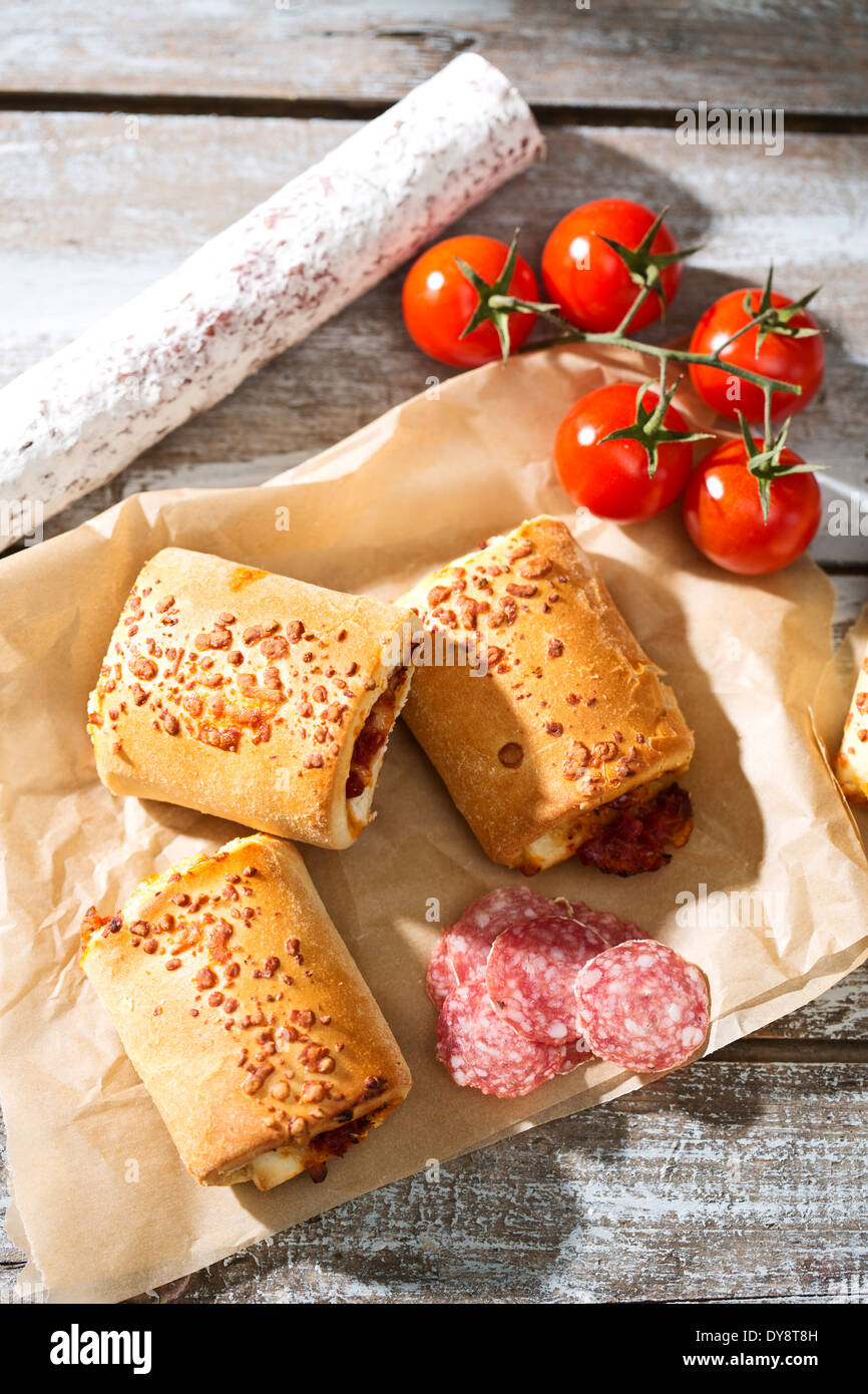 Panini alla Pizzaiola, pizza rolls filled with chili Stock Photo - Alamy