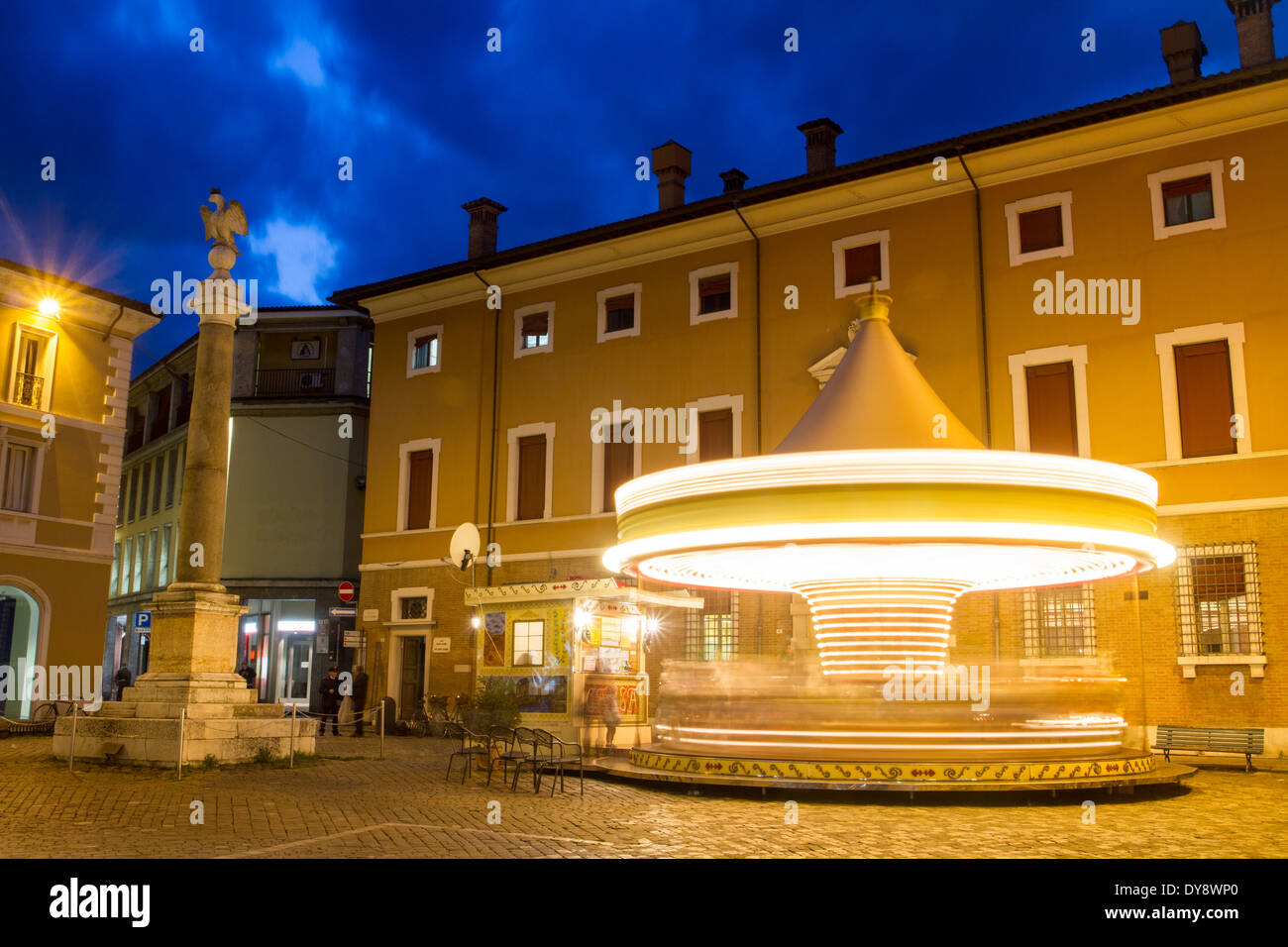 Carousel in the Piazza XX Settembre at night, Ravenna, Emilia Romagna ...