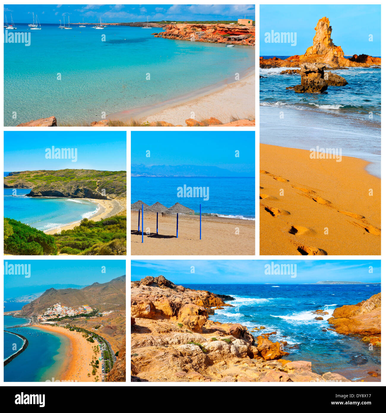 a collage of some pictures of different beaches of Spain, such as ...