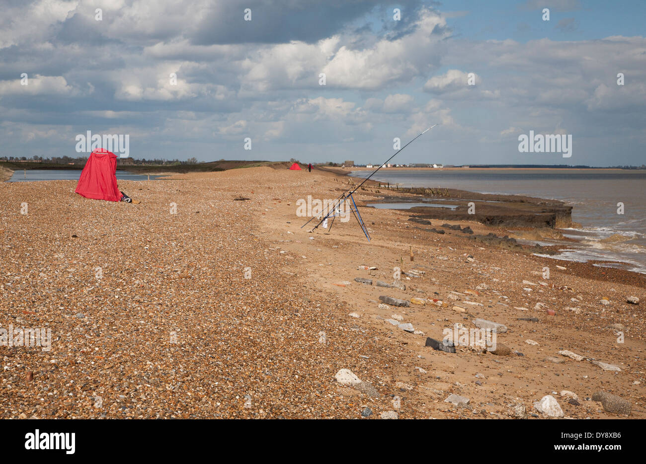 Fishing from the beach at Bawdsey, Hollesley Bay, Suffolk, England ...