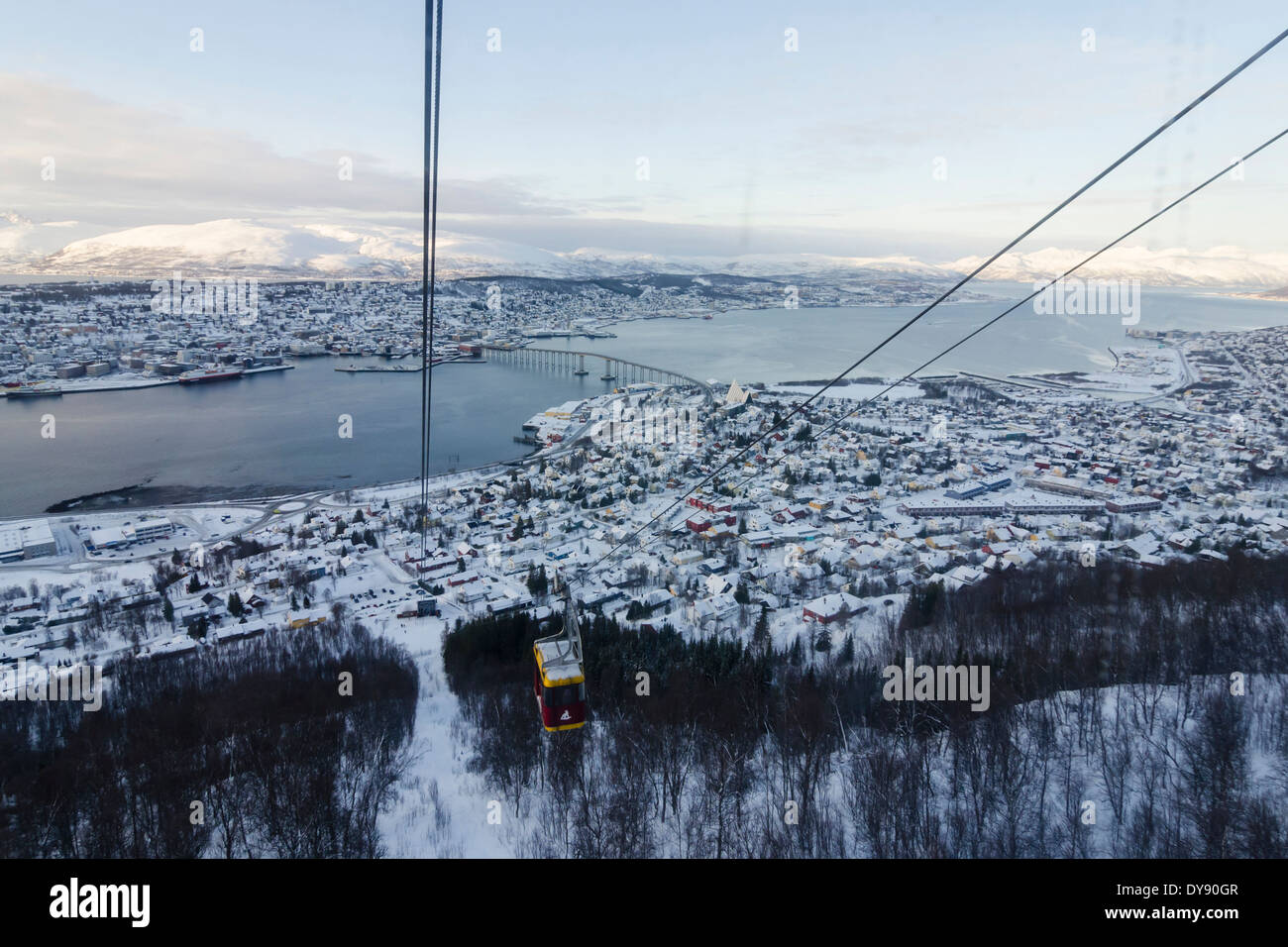 Norway, Troms, Tromso, View from Storsteinen, Cable Car, Cityscape ...