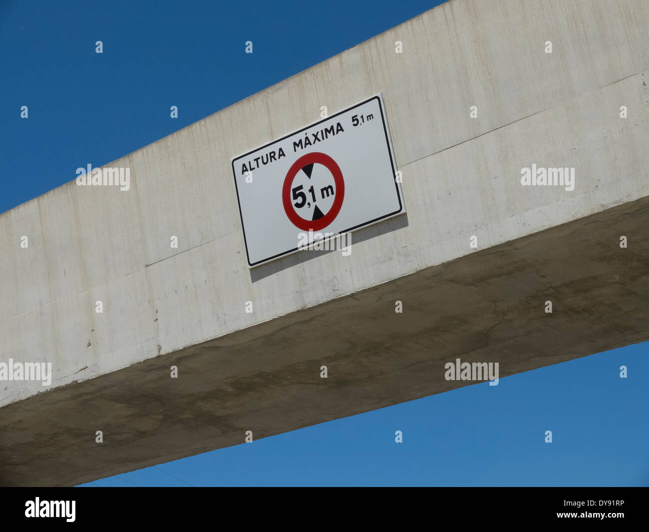 Elevated irrigation canal and caution signs, Aragon, Spain Stock Photo ...