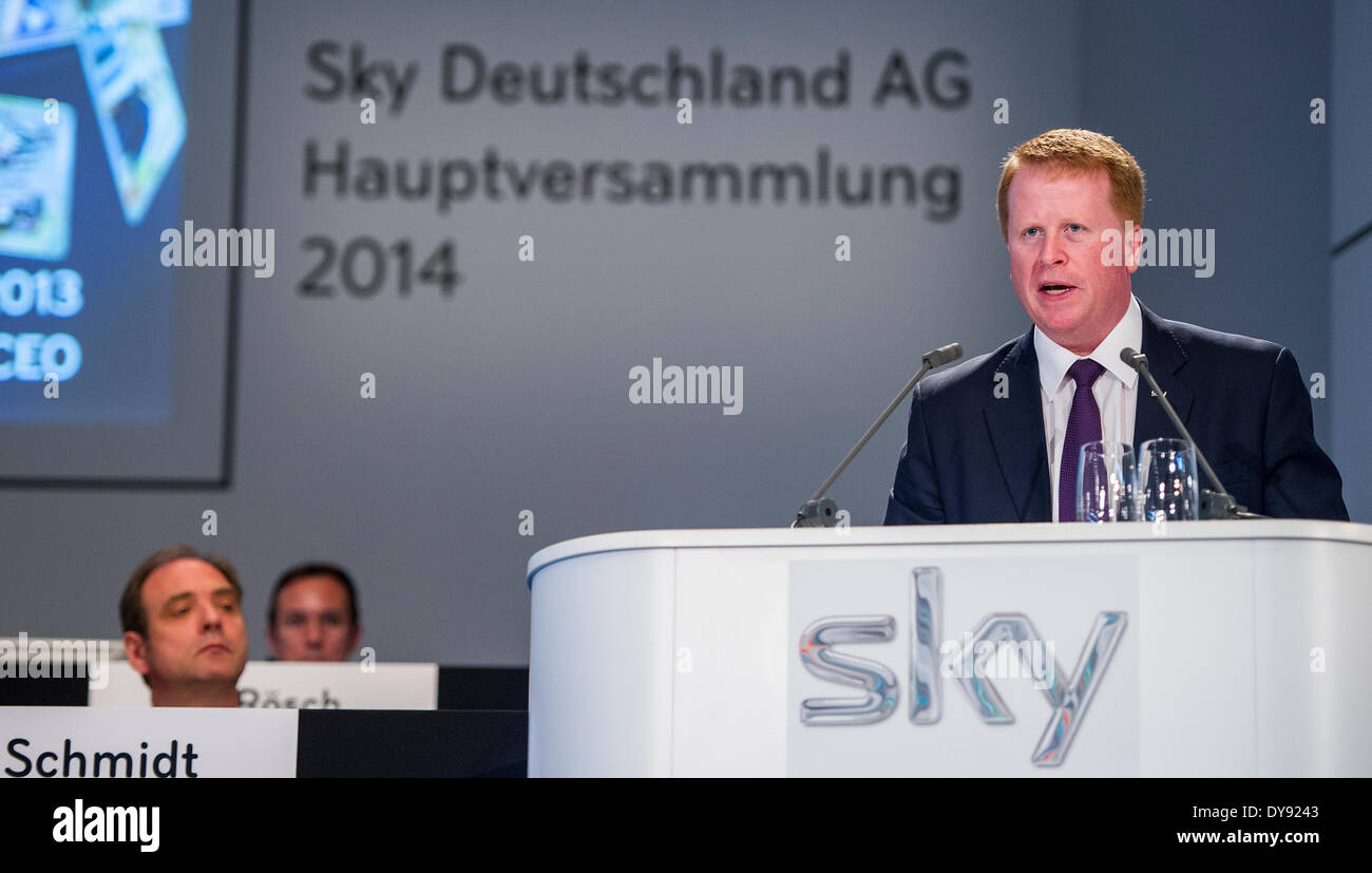 Munich, Germany. 10th Apr, 2014. Chairman of Sky Germany Brian Sullivan ...