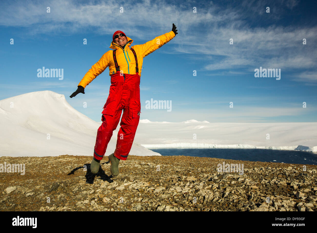 A man from an expedition cruise on Joinville Island just off the ...