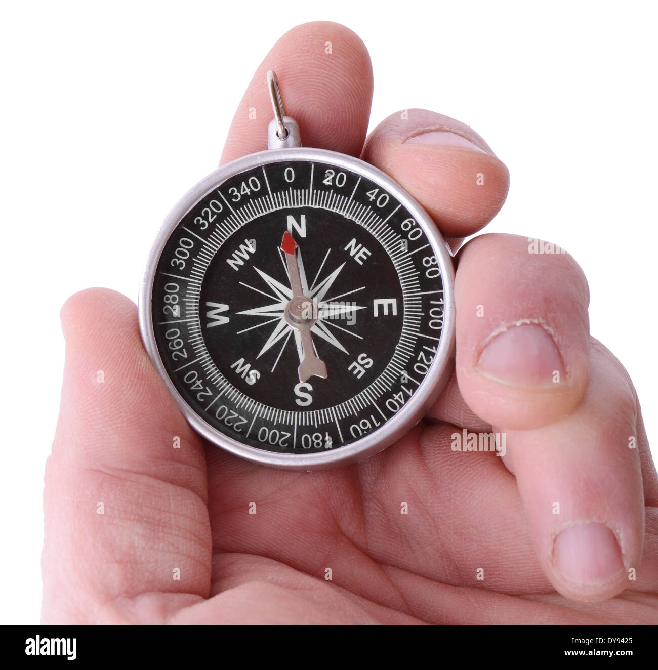 A hand holding a compass isolated on a white background Stock Photo - Alamy