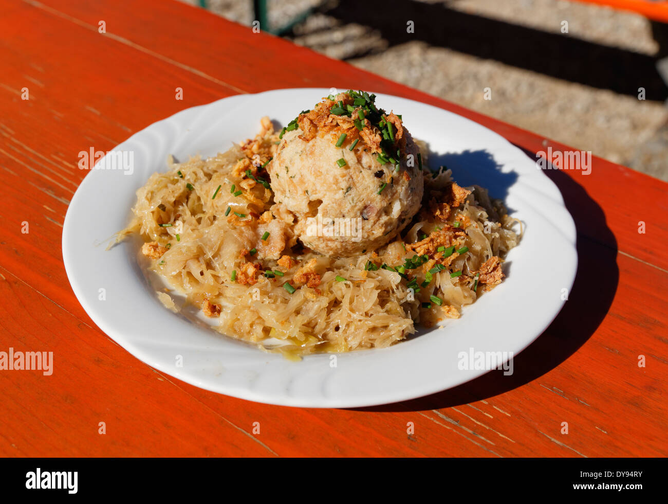 Germany, Upper Bavaria, Bavaria, Chiemgau Alps, Bacon dumpling with ...