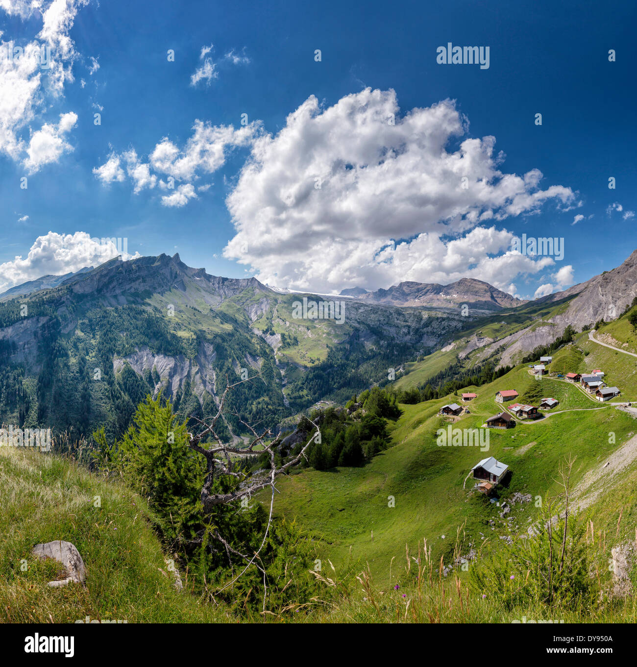 Col du Sanetsch, landscape, field, meadow, summer, mountains, hills ...
