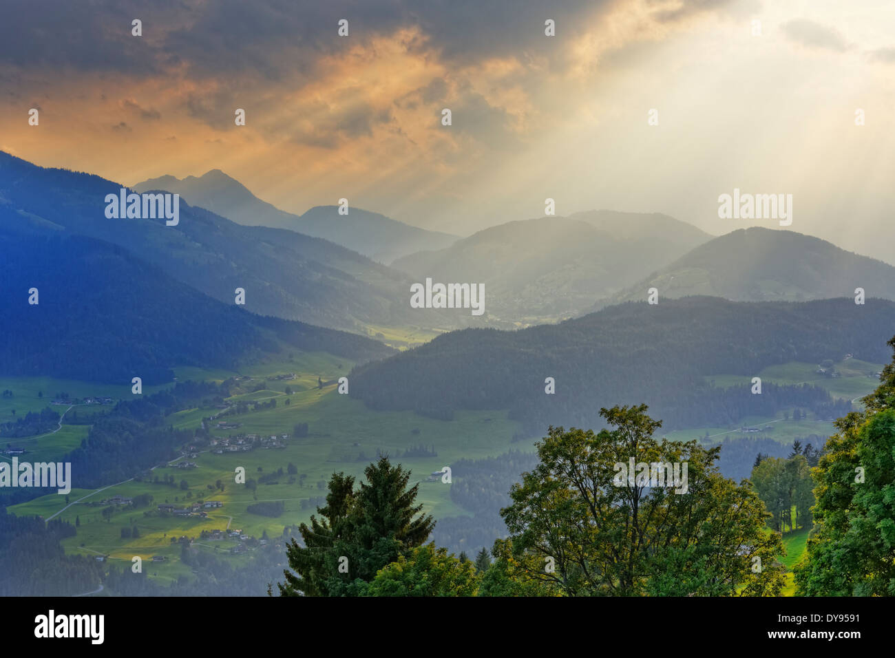 Austria, Tyrol, Kitzbuehel Alps, View from Hohe Salve to Brixen Valley ...