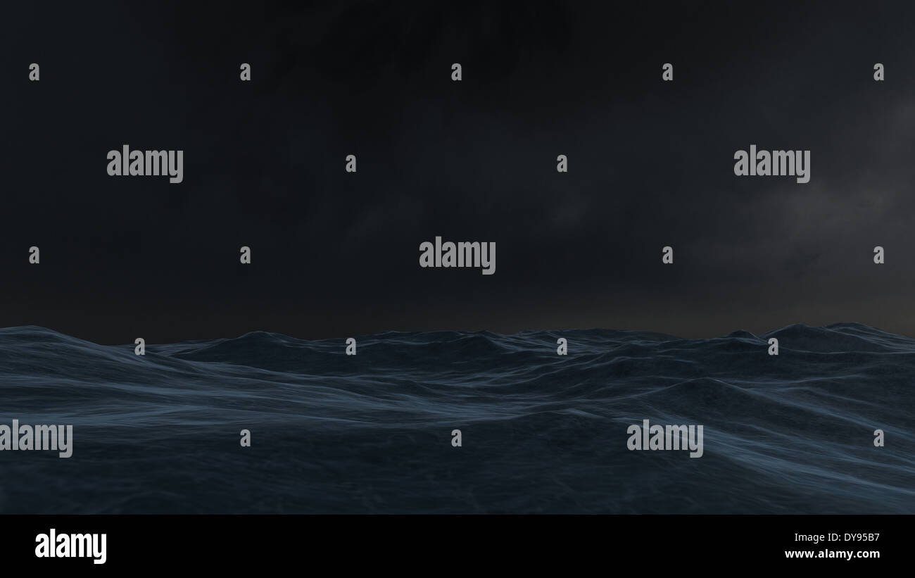 3D rendered environment scene of ocean at night with moon light Stock ...