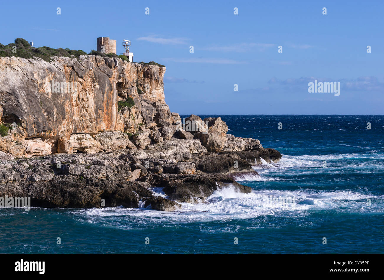 Spain, Balearic Islands, Majorca, Santanyi, view to steep coast Stock ...