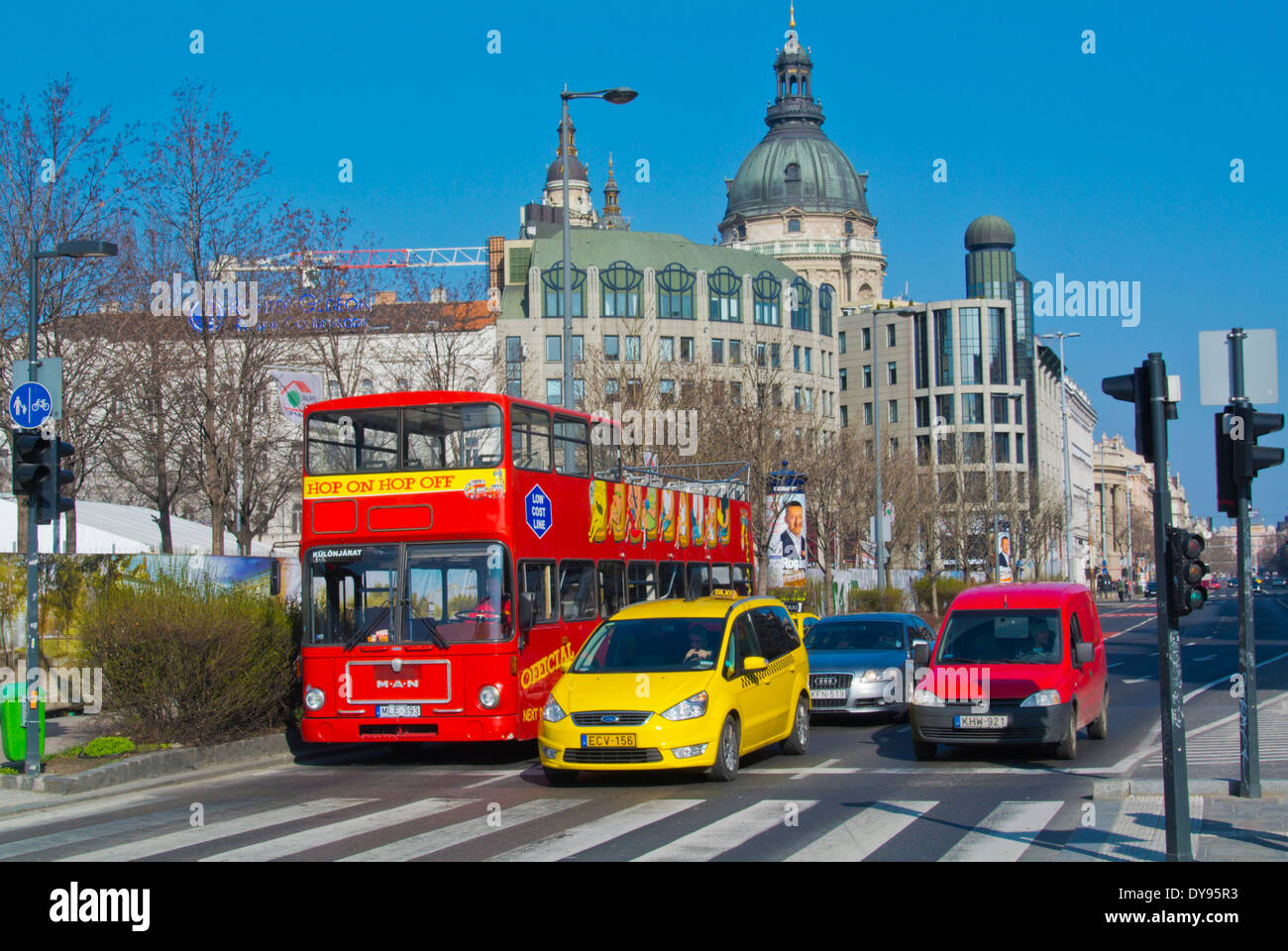 Traffic at Deak Ferenc ter square, central Budapest, Hungary, Europe ...