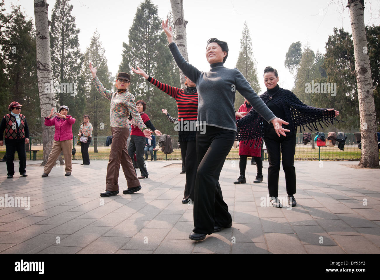 morning dancing exercises in Temple of Heaven park, Beijing, China ...