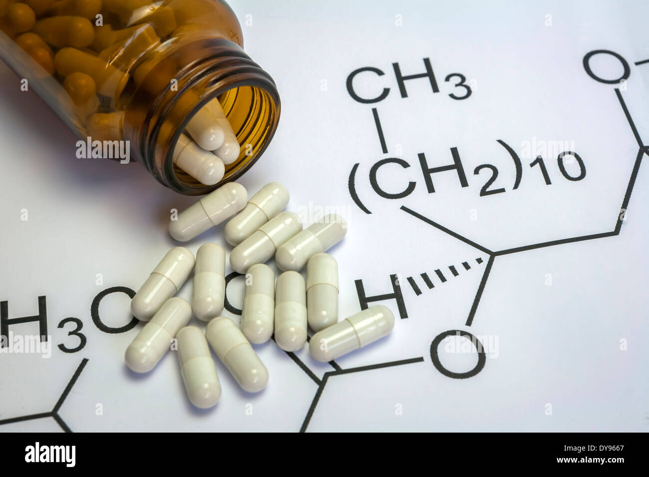 Chemistry science formula and pills, Medicine symbol Stock Photo - Alamy
