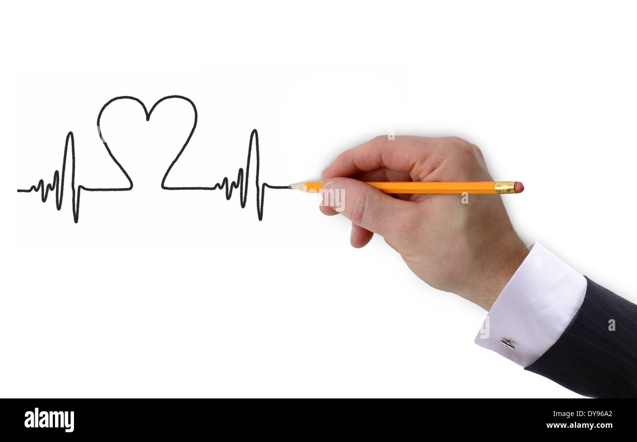 Heart beat graph drawn by hand isolated on a white background Stock ...