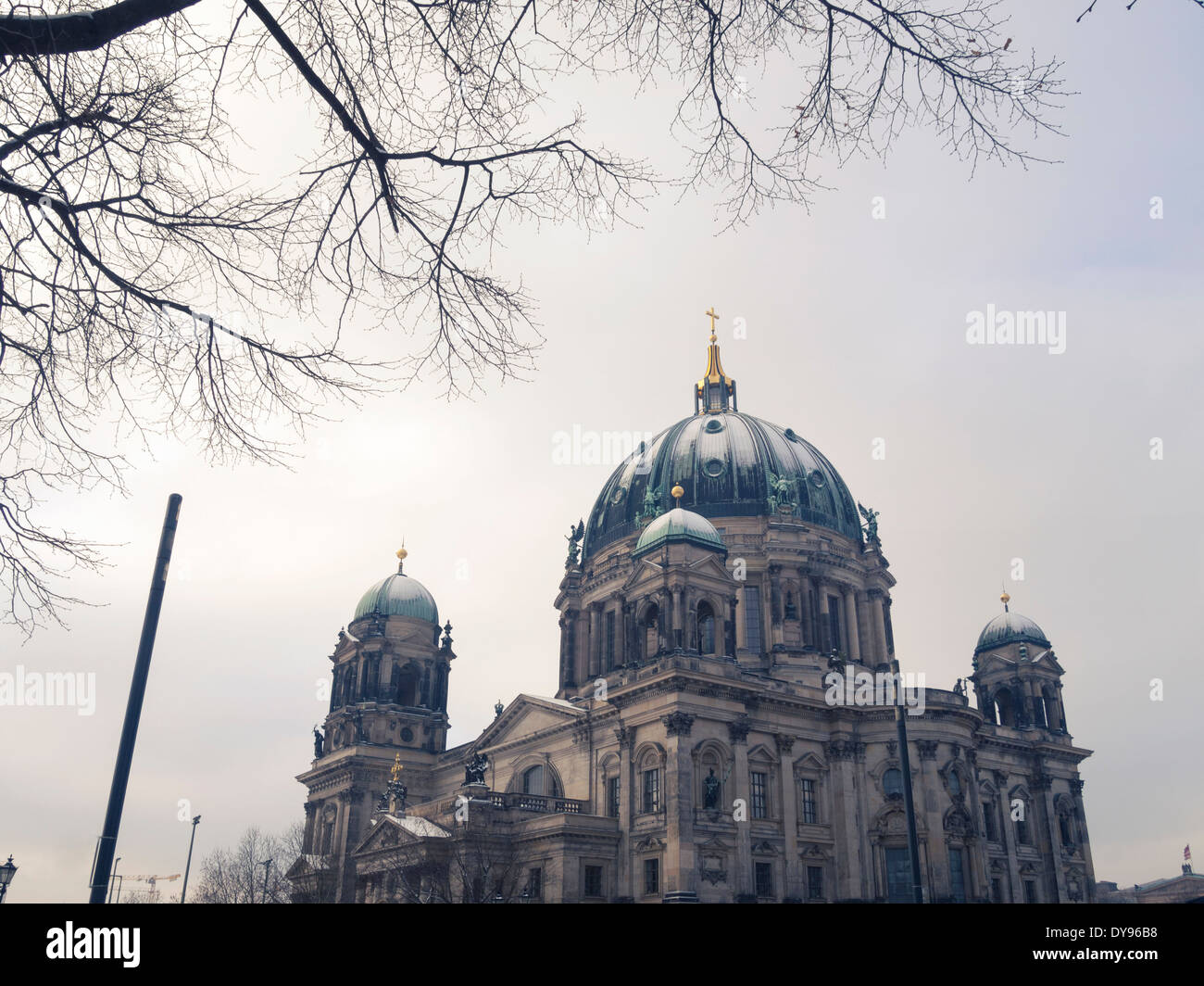 famous Berliner Dom building in German capital with bare tree branch on ...
