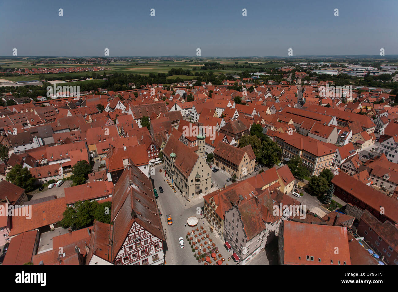 Germany, Bavaria, Swabia, Donau-Ries, Noerdlingen, view of rooftops ...