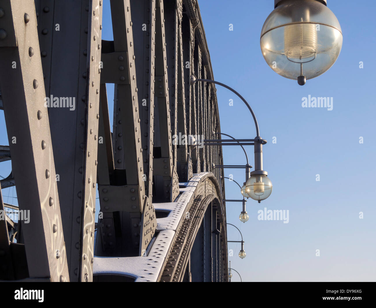 metallic bridge structure with modern city lamps in Berlin, Germany ...