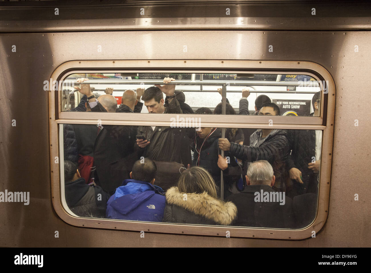 Evening rush hour on the New york City Subway in Manhattan, NYC Stock ...