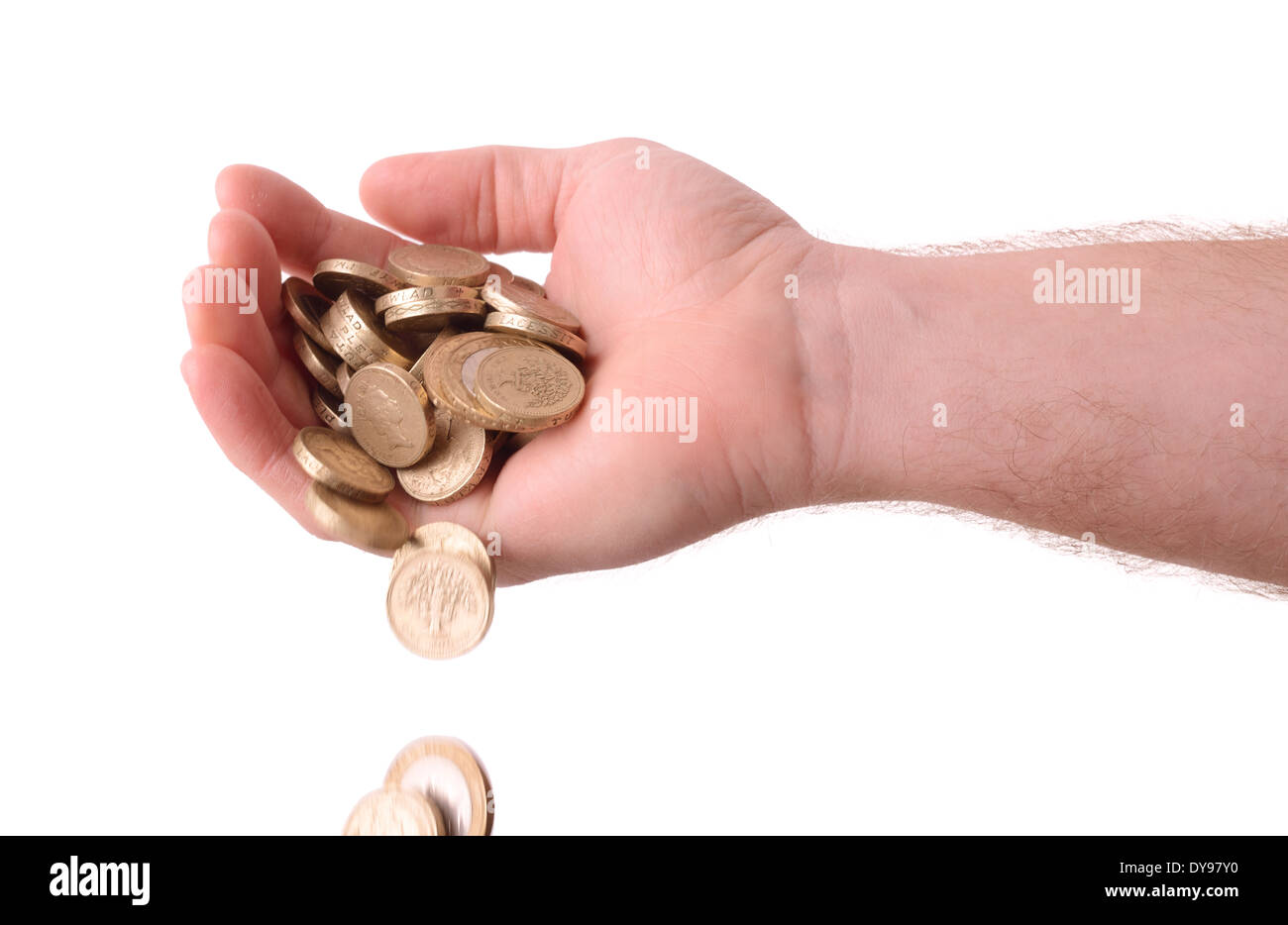 coins pouring out of a hand isolated on a white background Stock Photo ...