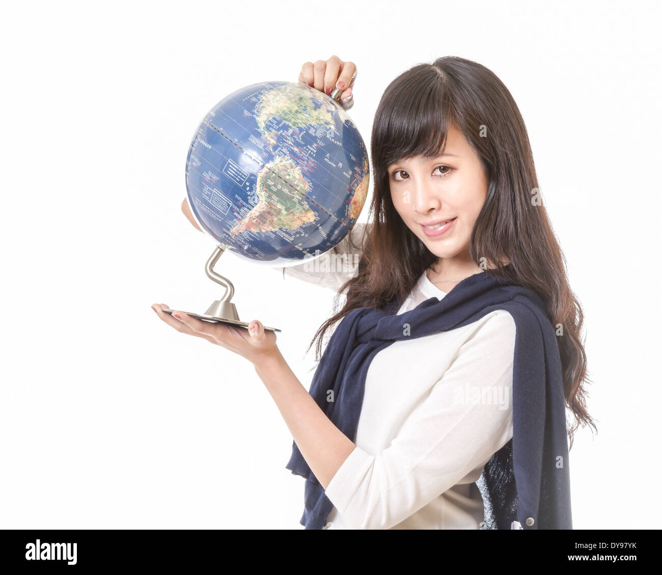 Chinese female with globe of planet earth Stock Photo - Alamy