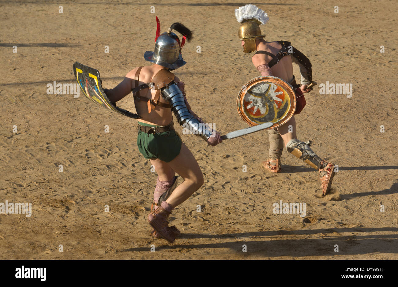 Performing of gladiators fighting of Merida's Amphitheater Stock Photo ...