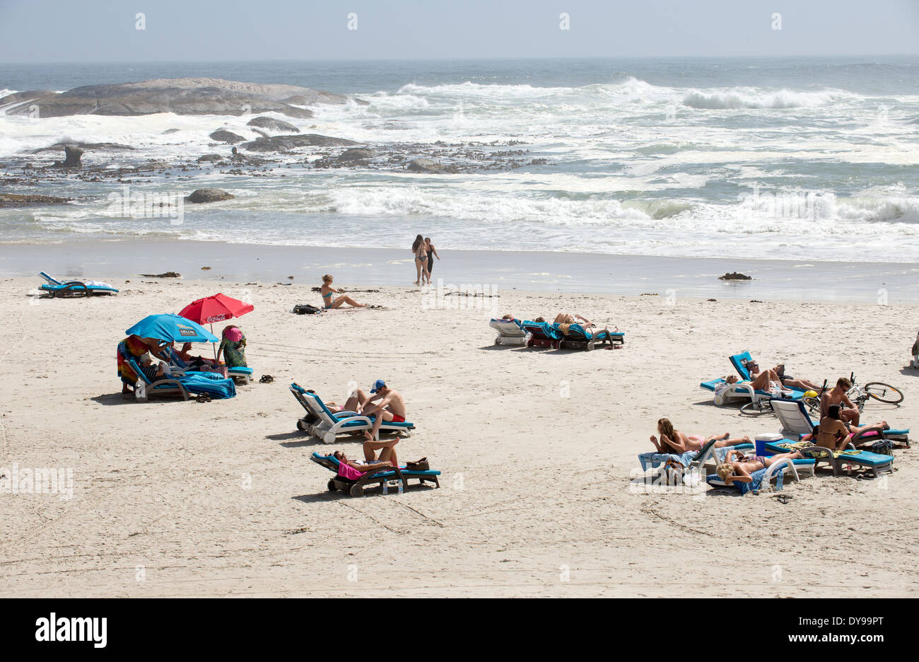 Sunbathing on Camps Bay beach near Cape Town South Africa Stock Photo ...
