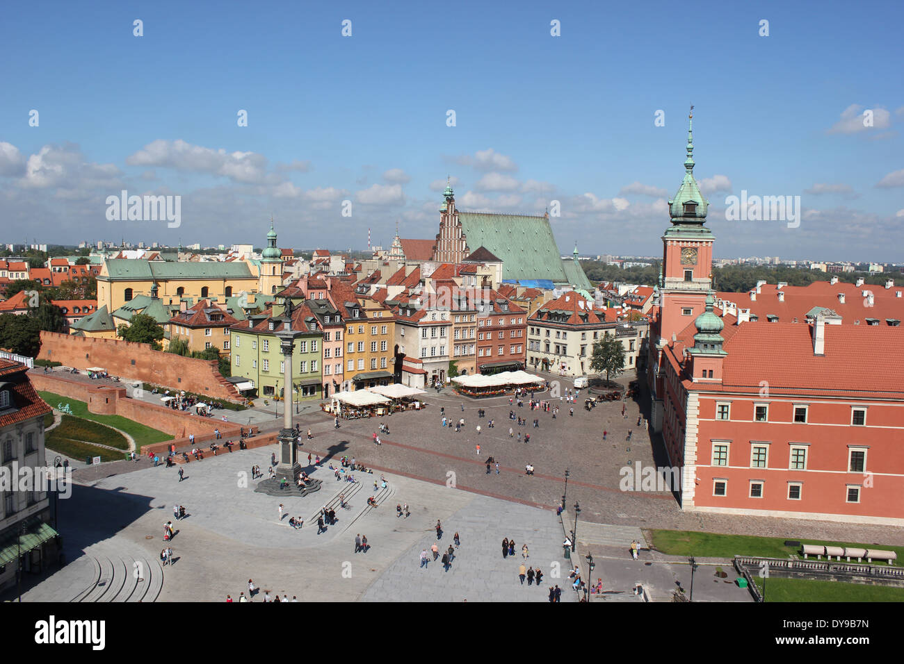 Aerial view of Old Town Castle Square in Warsaw, the capital of Poland ...