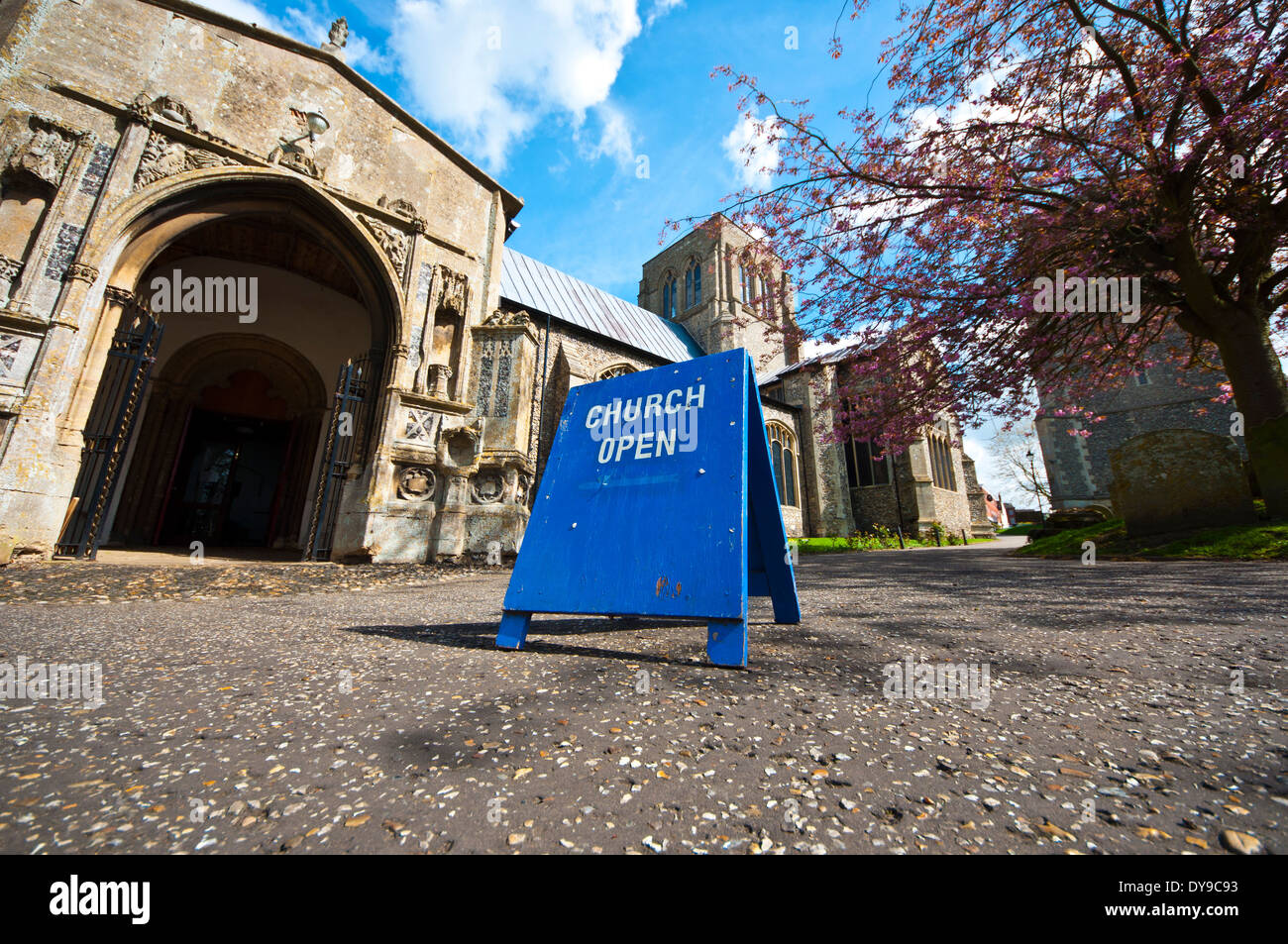 Church open sign St. Nicholas Church East Dereham Norfolk Stock Photo ...