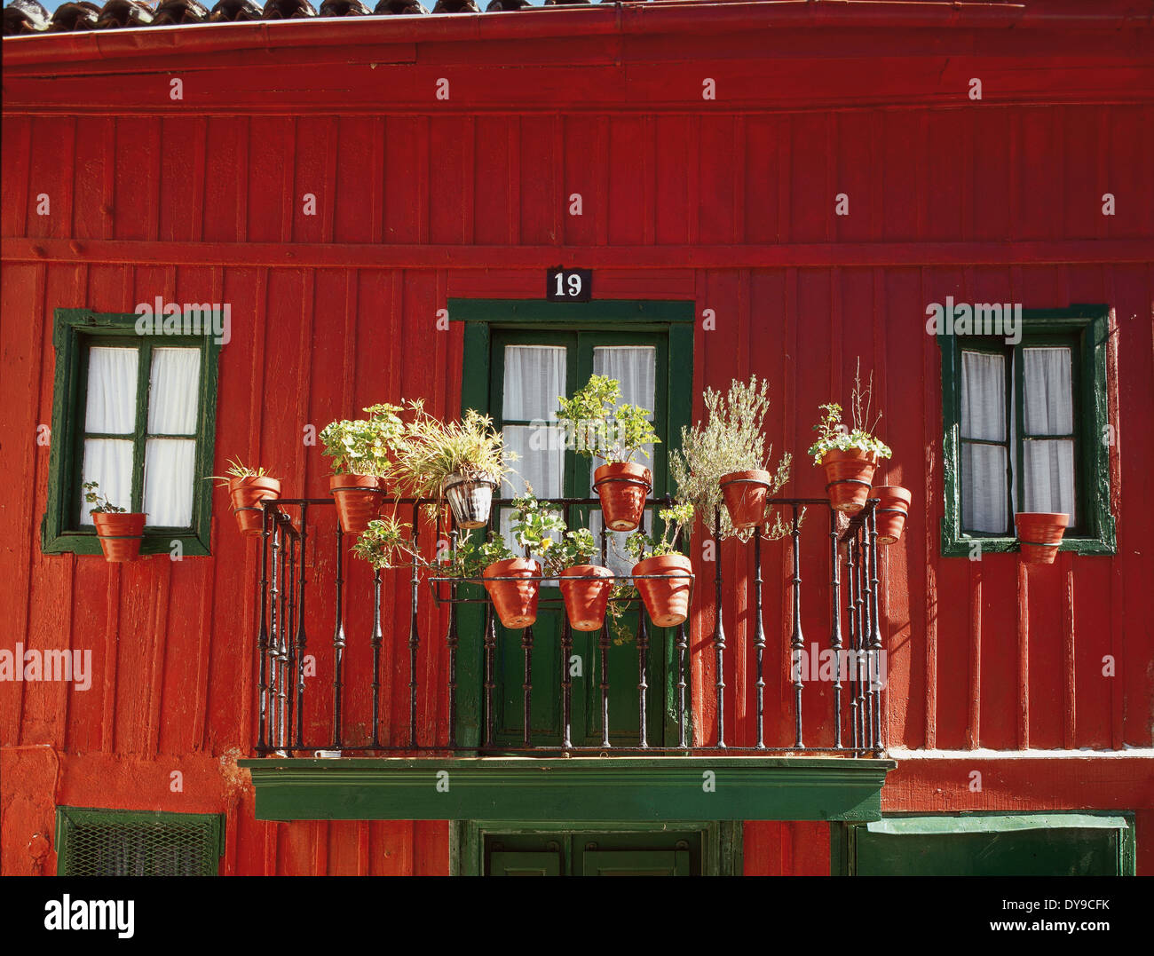 Spain. Basque Country. Balcony with flowerpots Stock Photo - Alamy