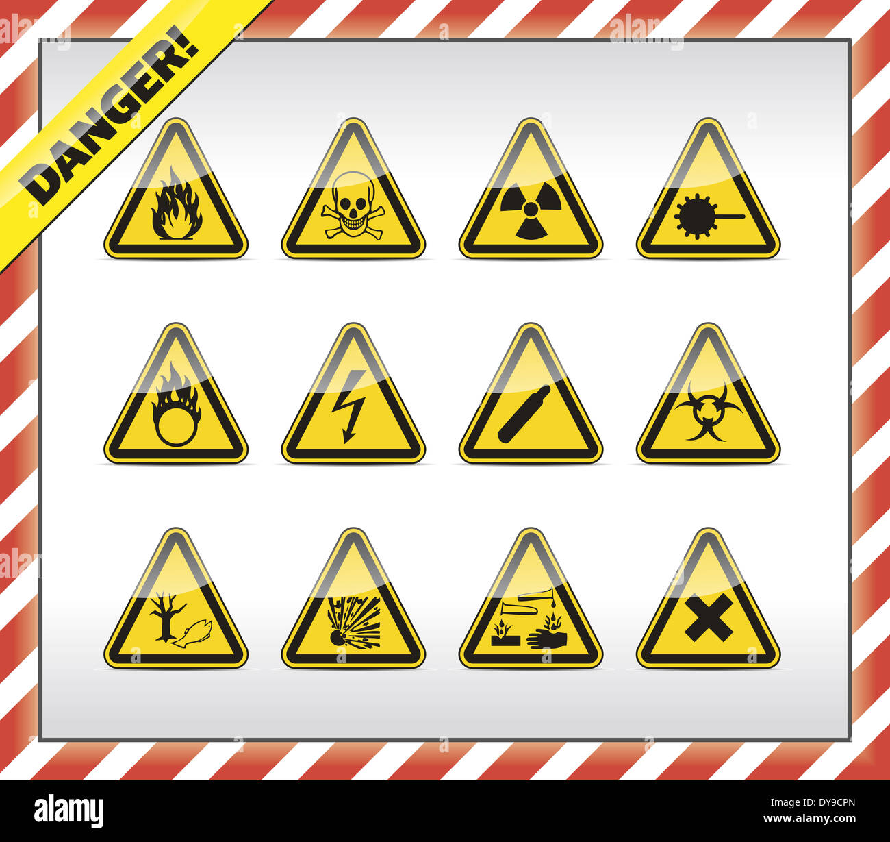 Isolated triangle, yellow Danger symbol - sign collection with shadow ...