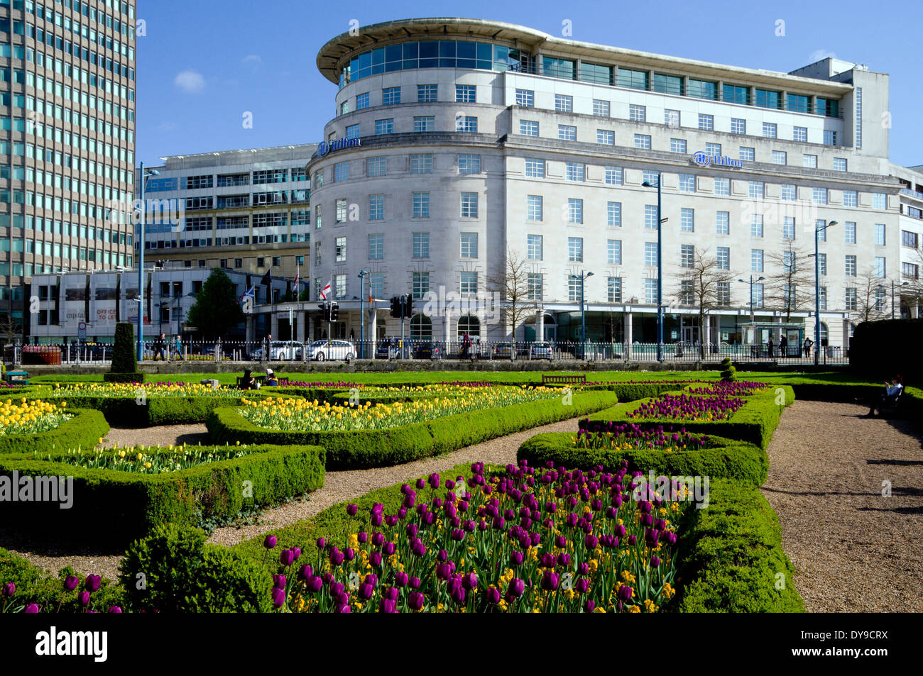 Hilton Hotel and the Friary Gardens, Cardiff, Wales Stock Photo - Alamy