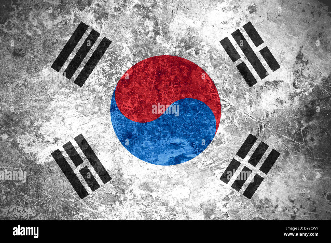 flag of South Korea or South Korean banner on vintage metal texture ...