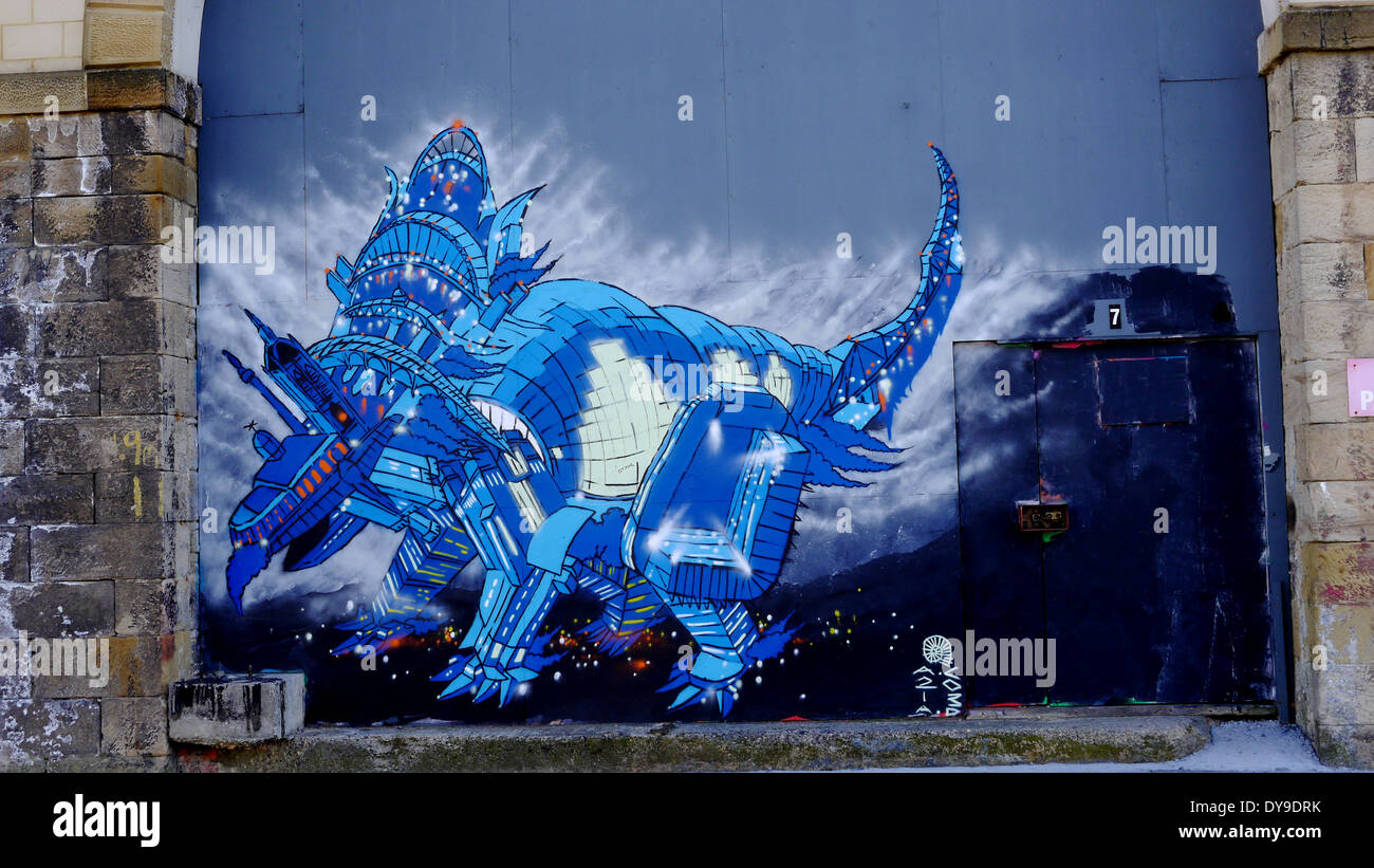 Example of colourful spray painted graffito / graffiti on wall Stock ...