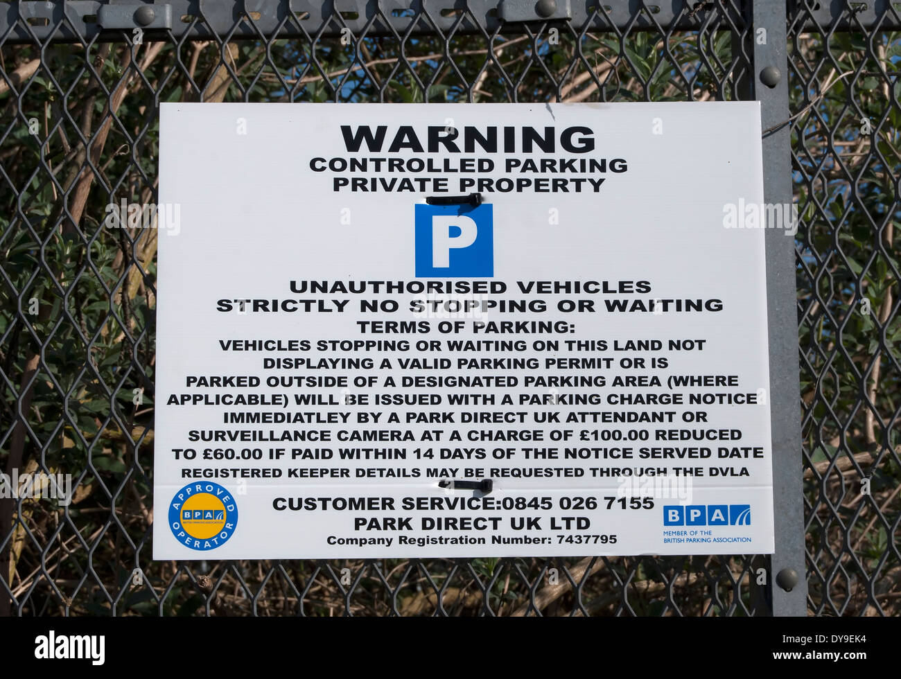 controlled parking sign giving details and rules and fines, erected by ...