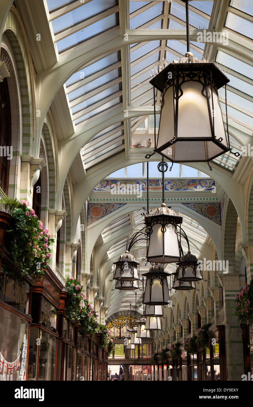UK, England, Norfolk, Norwich, Royal Arcade, glazed roof and Art ...