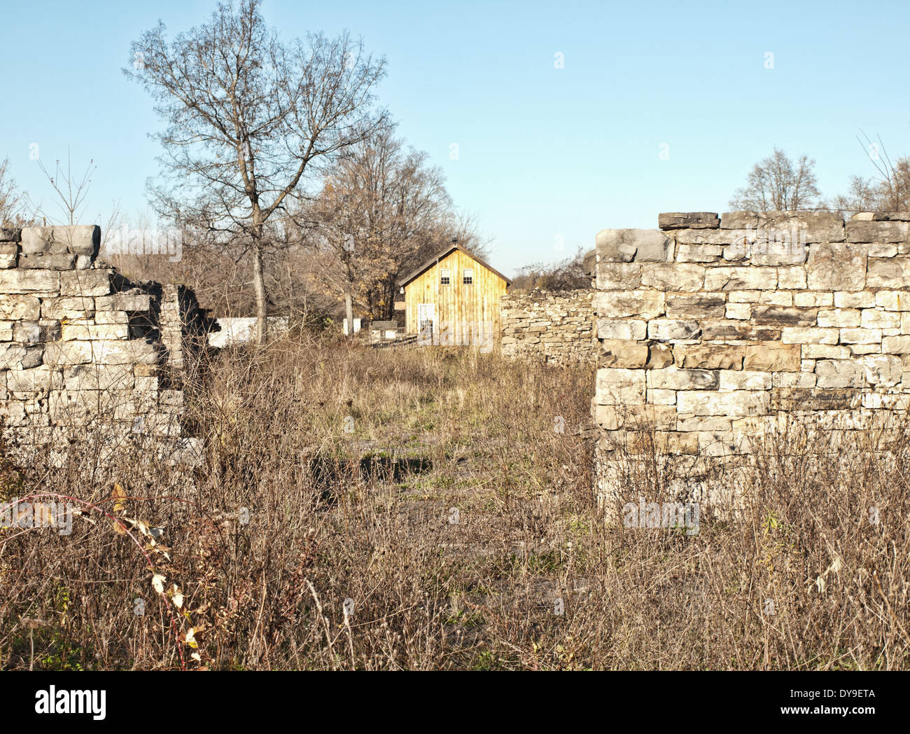 old stone ruins and field, part of the old Erie Canal in Chittenango ...