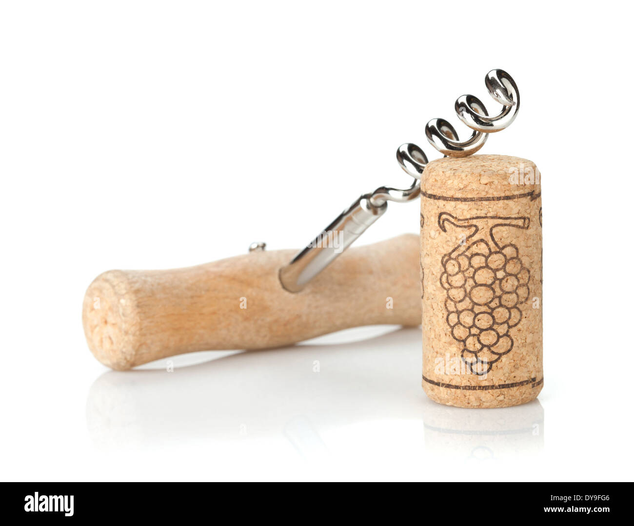 Cork and corkscrew. Isolated on white background Stock Photo - Alamy