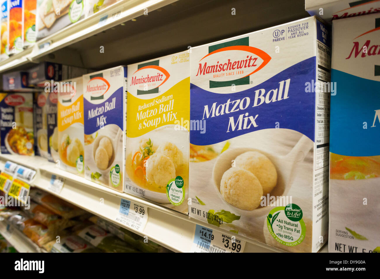 Boxes of Manischewitz matzos ball mix are seen on a supermarket shelf ...