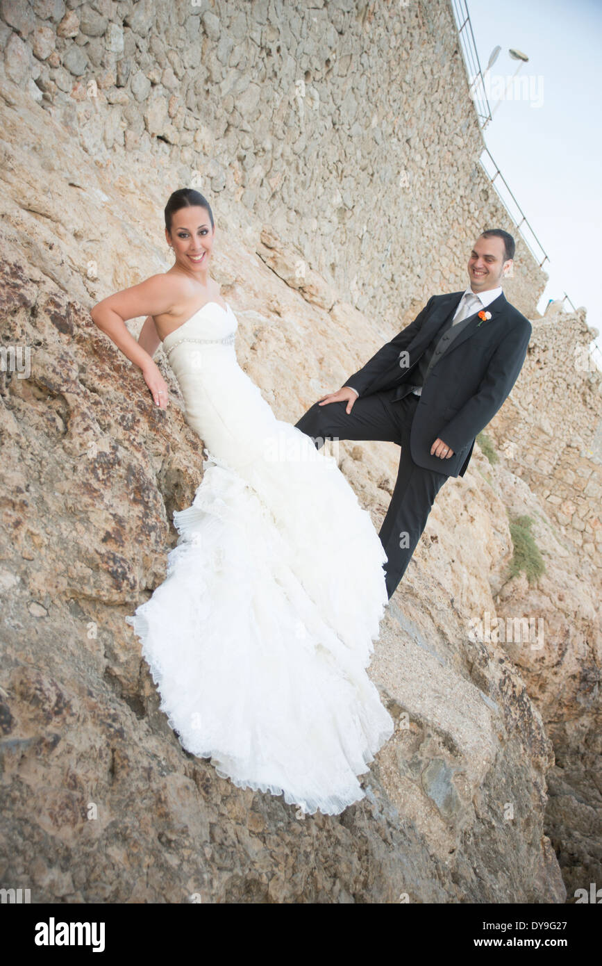 Newly married couple smile happily Stock Photo - Alamy