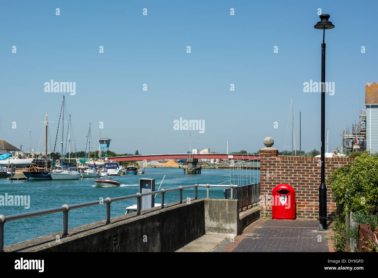 Riverside footpath along the River Arun at Littlehampton in West Sussex ...
