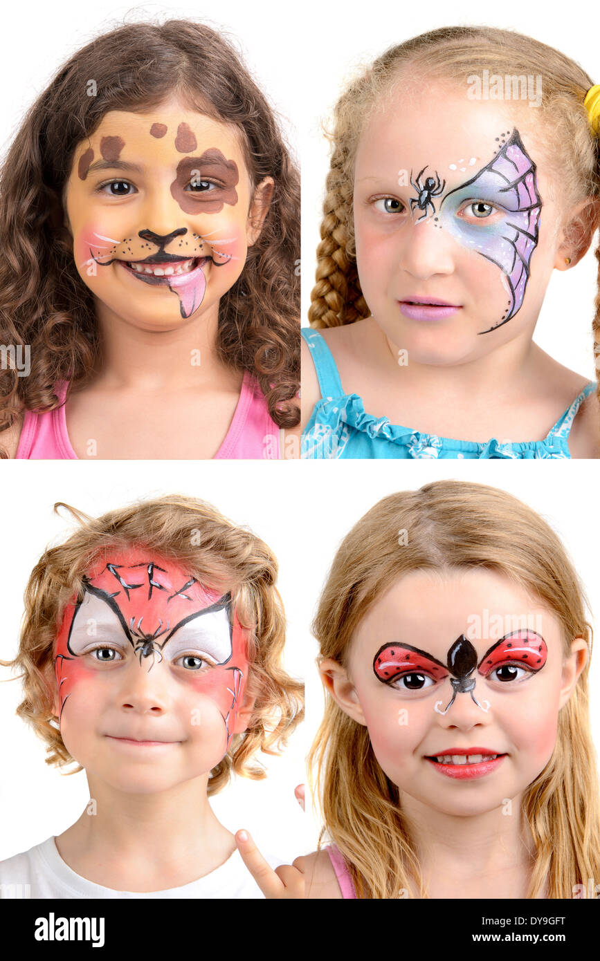 Group of kids with face painting Stock Photo - Alamy