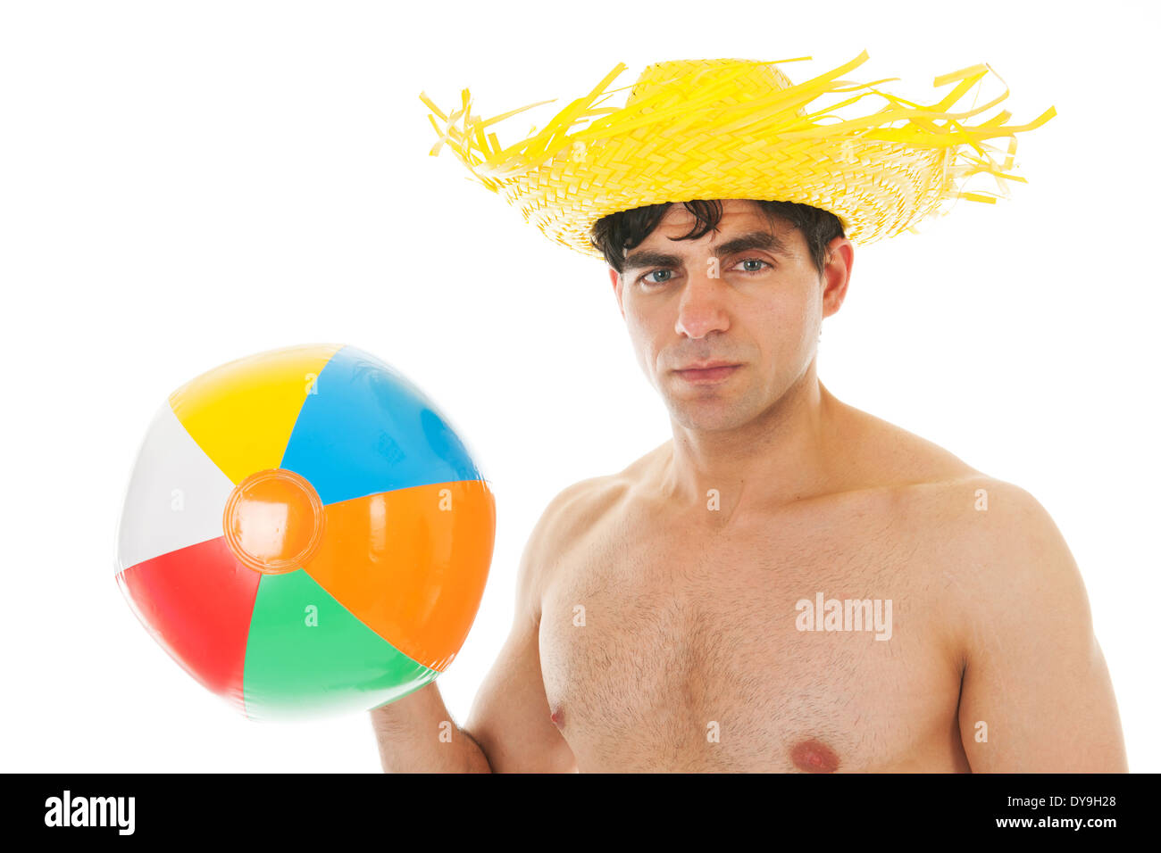 Man at the beach playing with ball isolated over white background Stock ...