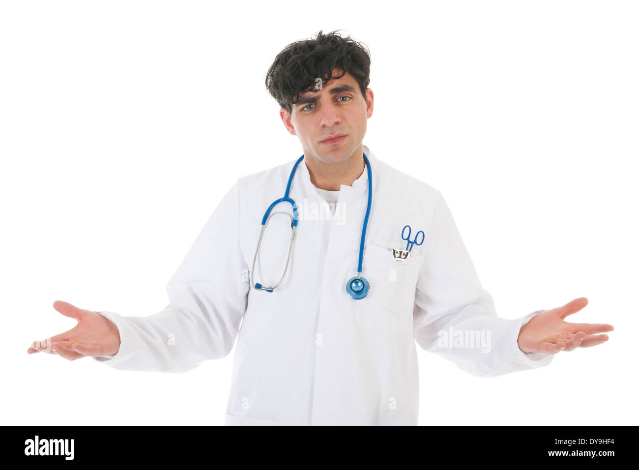 Male doctor really don't know the diagnose isolated over white ...