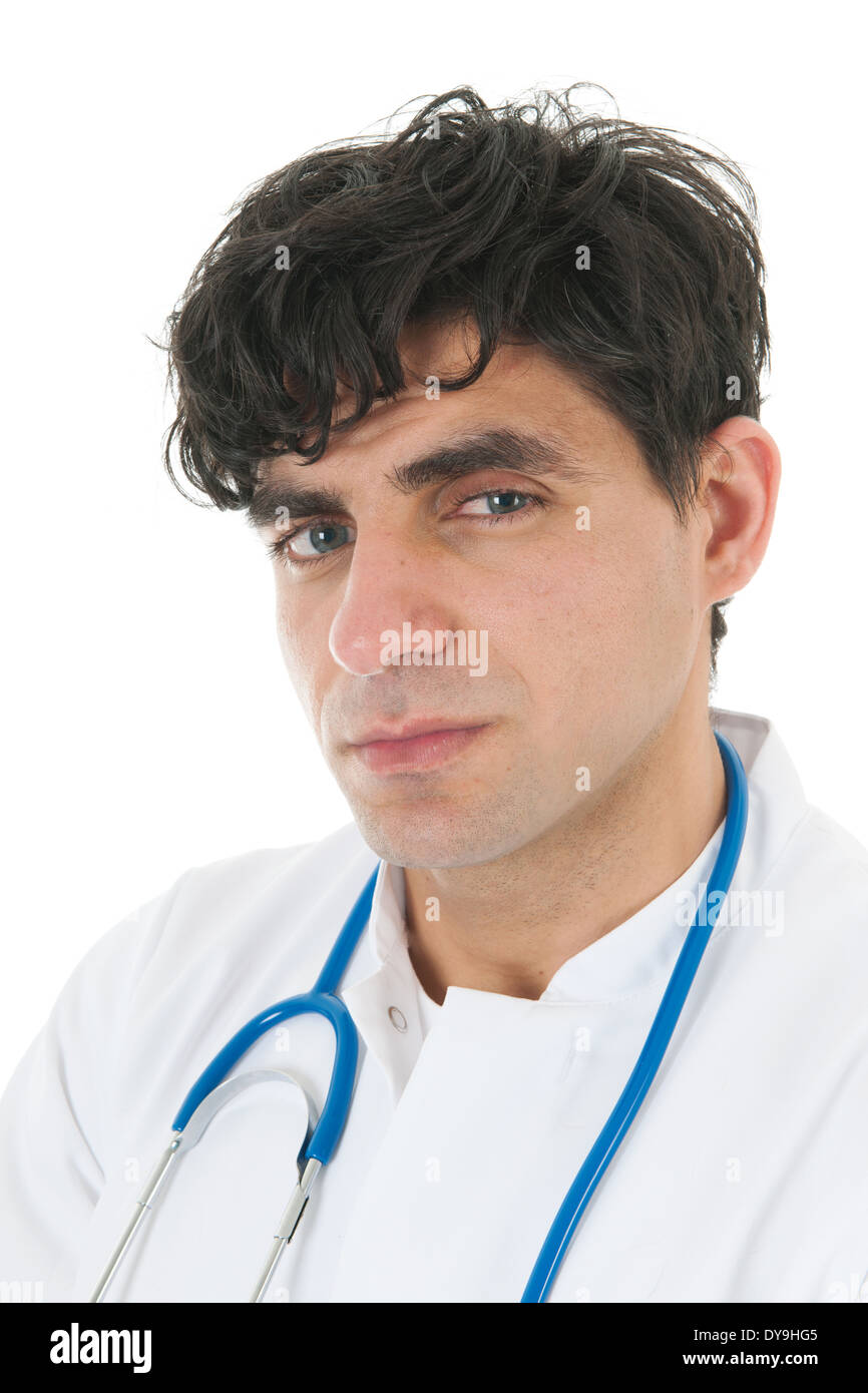 Male doctor portrait isolated over white background Stock Photo - Alamy