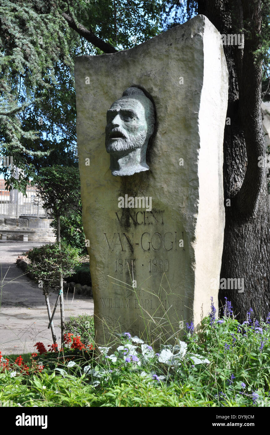 Commemorative stone statue bust head of Dutch artist Vincent Van Gogh ...