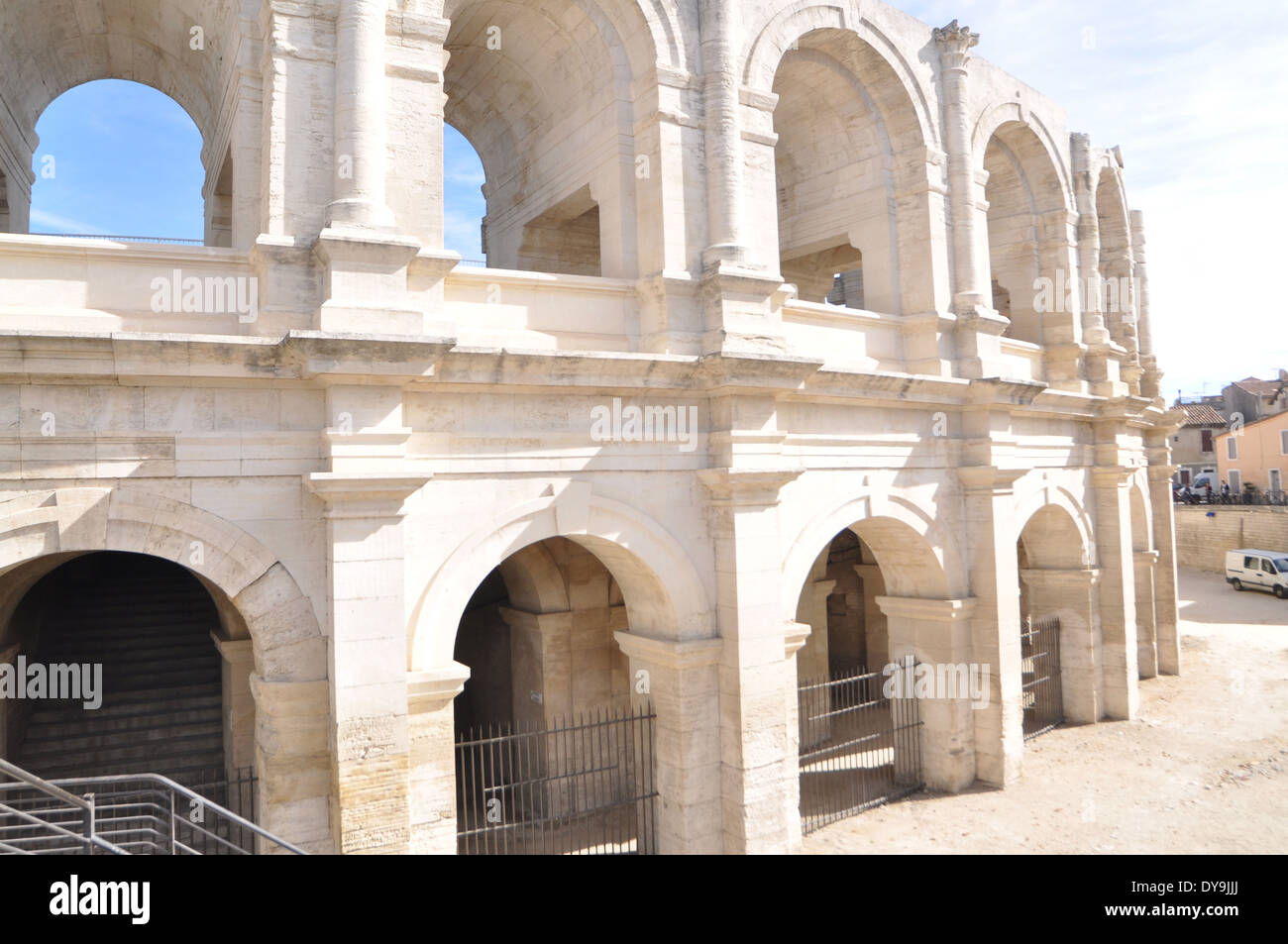 The spruced-up stone-blasted arches of the Roman Amphitheatre in Arles ...