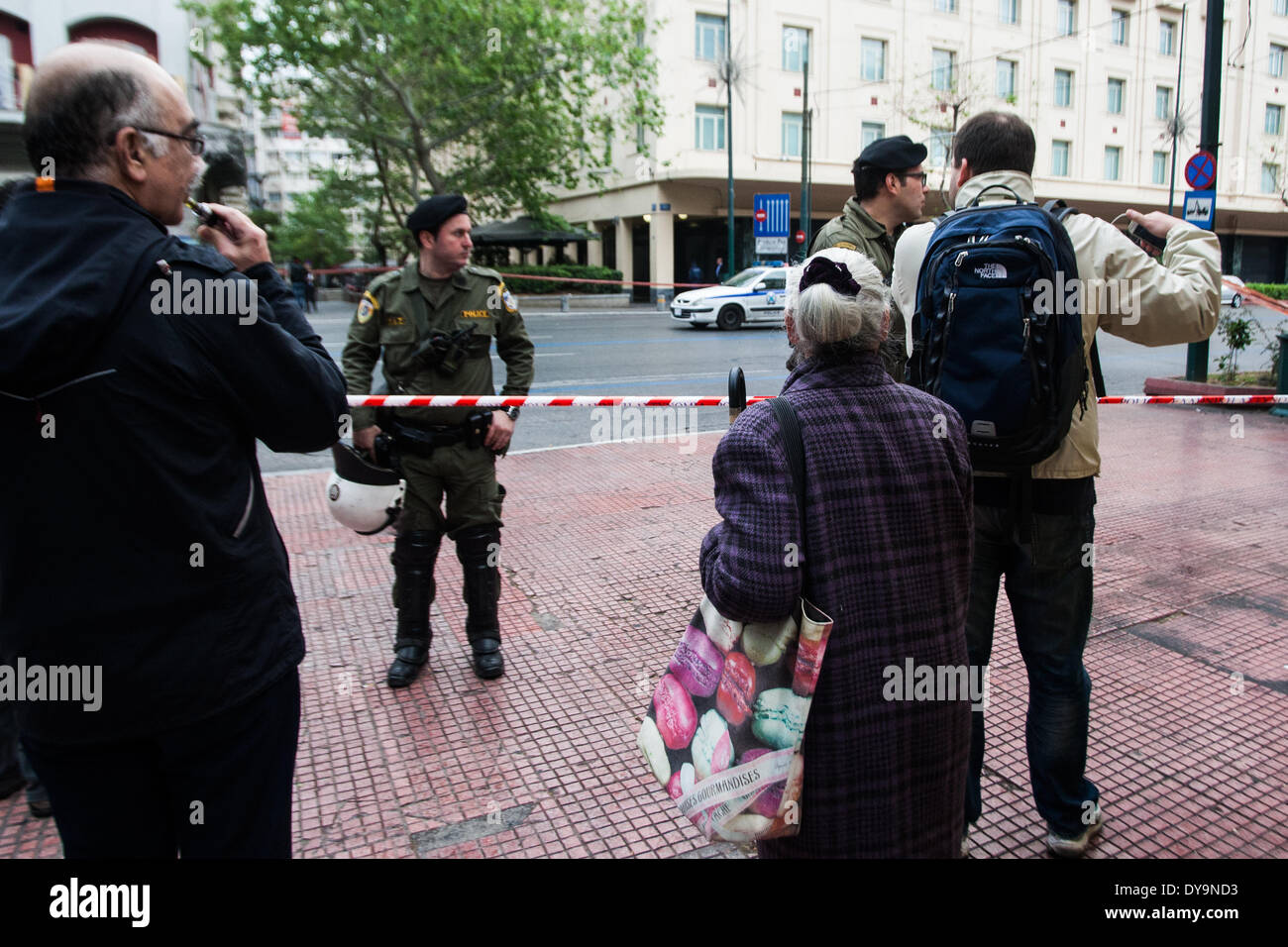 ATHENS, GREECE- APRIL 10: A bomb exploded outside a Bank of Greece ...