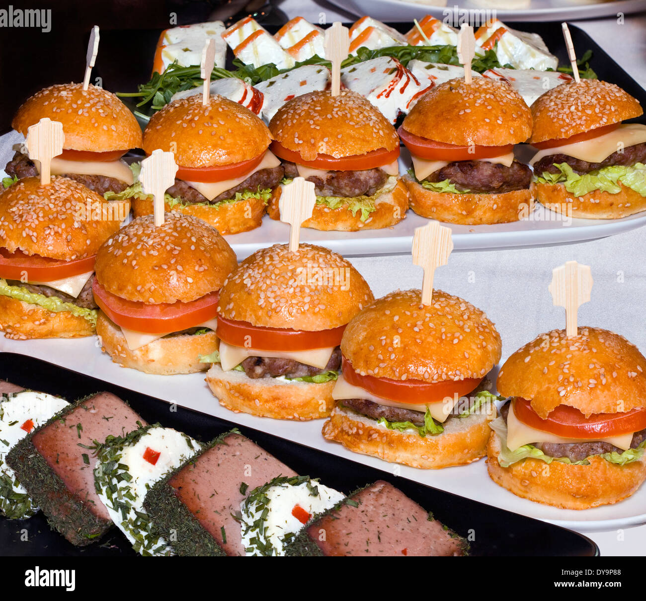 Mini Burgers on Table from Catering Stock Photo - Alamy