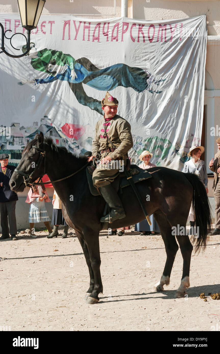 Festive parade on the city street. Red Army soldier on a horse Stock ...